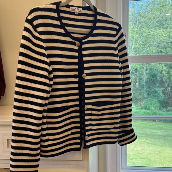 Alex Mill | Sweaters | Alex Mill Navy And Cream Striped Cardigan | Poshmark